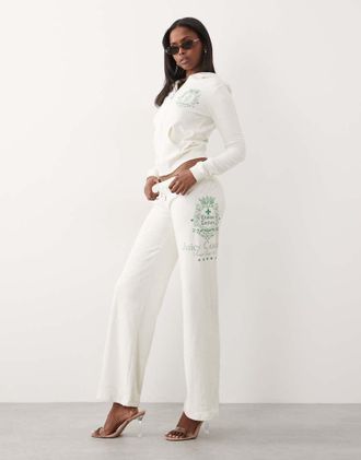 Juicy Couture Pantalon de jogging ample densemble en velours &agrave; taille basse et logo &agrave; strass - Cr&egrave;me-Vert