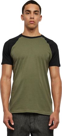 Urban Classics Herren Raglan Contrast Tee - Slim Fit T-Shirt mit Kontrastärmeln, Rundhalsausschnitt, sportlicher Look, weicher Baumwollmix, Basic Style,OLV/Blk,XXL