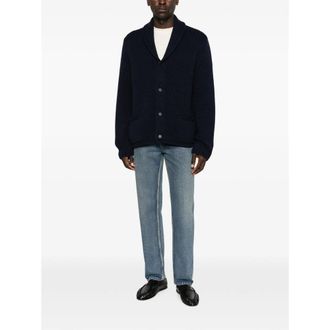 The Row Waffle Knit Shawl Collar Cardigan - Blue