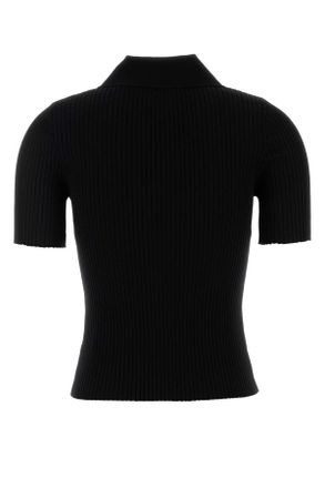 Courr&egrave;ges Womens Black Viscose Blend Polo Shirt Exterior: Polyester