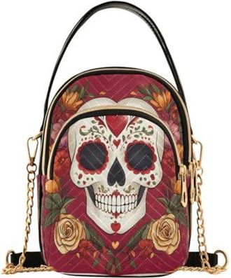 Mnsruu Petit sac &agrave; bandouli&egrave;re en cuir avec motif t&ecirc;te de mort en sucre pour femme