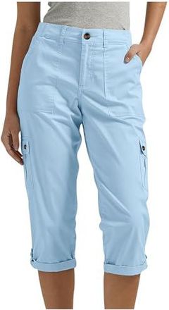Generic Pantacourt pour femme - Pantalon cargo décontracté et ample - Couleur unie - Taille extensible - Pantalon de sport en plein air - Pantalon court avec 