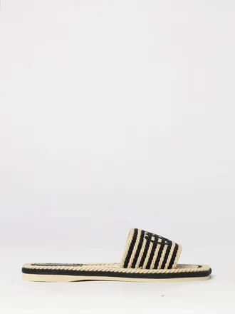 Chlo&eacute; Sandales plates Sand en coton ray&eacute; avec petit talon et logo