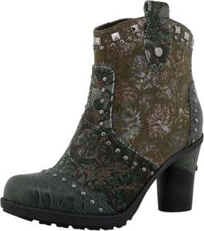 Mustang Jeans Boots kaki et multicolores à talon décroché haut avec un zip - Taille numeric_37