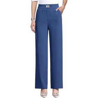 Generic Pantalon confortable &agrave; enfiler, taille haute, doux et soyeux, pour femmes &acirc;g&eacute;es de plus de 50 ans, bleu, 6XL