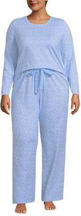 Lands End Gemustertes Pyjama-Set aus Baumwoll-Jersey, Damen, Gr&ouml;&szlig;e:48-50 plus, Blau, Elasthan/Baumwoll-Mischung, by Lands End