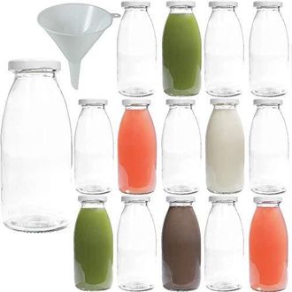 Viva Haushaltswaren 15 x Glasflasche 250 ml mit wei&szlig;em Schraubverschluss, als Milchflasche, Saftflasche & Smoothieflasche verwendbar (inkl. Trichter &Oslash; 12 cm)