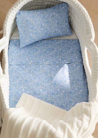 Mango Lot drap et taie doreiller berceau percale de coton fleurs bleu - Home - 75x100cm - MANGO HOME