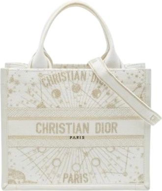 Dior Pre-owned Sac Cabas Brod&eacute; en Toile - Femme - Pre-owned - Blanc - Taille: ONE Size