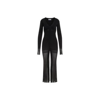 The Attico Geripptes Strick-Maxikleid mit tiefem Ausschnitt - - Dresses - Damen - Schwarzk - M