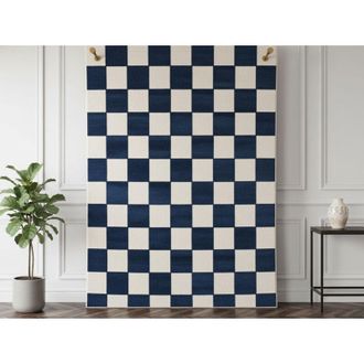 BOBOCHIC Tapis poils ras GAELLE motif damier 200x290 Bleu