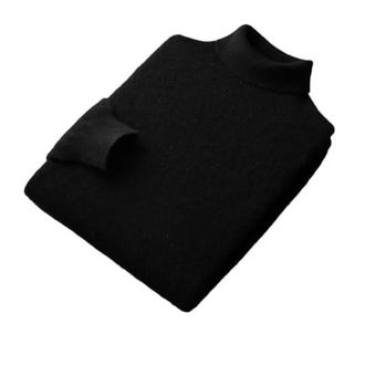 Generic Pull &agrave; manches longues et col roul&eacute; en laine m&eacute;rinos chaude et solide pour homme, Noir, XXXL