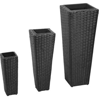 vidaXL Lits sur&eacute;lev&eacute;s de jardin 3 pcs R&eacute;sine tress&eacute;e Noir