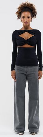 Benu Schwarze Bluse mit Cut-out-Ausschnitt