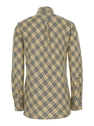 Burberry Womens Beige Oversize Shirt With Check Motif Cotton Blouses