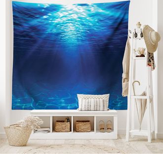 Abakuhaus Ozean Wandteppich und Tagesdecke, Sandy Seabed Sea Scene aus Weiches Mikrofaser Stoff Waschbar ohne Verblassen Digitaldruck, 230 x 140 cm, Marineblau 