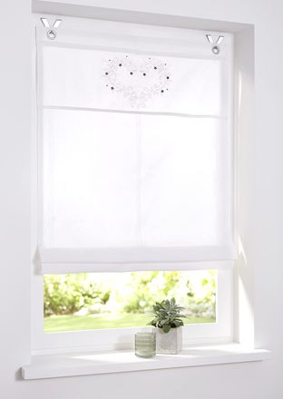 Kutti Heimtextilien Raffrollo Ösenrollo Svea Weiss Landhaus Herz romantisch 100 x 140 cm