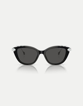 Swarovski Cat-Eye-Sonnenbrille in Schwarz mit grauen Gläsern