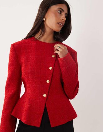 Miss Selfridge blazer asym&eacute;trique en boucl&eacute;-Rouge