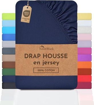 NatureMark Drap-Housse en Jersey, 100% Coton, Disponible dans de Nombreuses Tailles et Couleurs, qualit&eacute; Oeko-Tex Standard 100, 140 x 200 cm - 160 x 200 cm, Blue