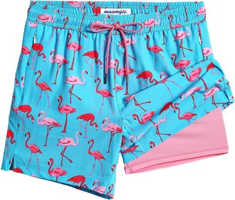 Maamgic Herren Badehose mit Kompression Badeshorts 2 in 1|14cm Innenl&auml;nge Schnelltrocknend l&auml;ssige Swim Shorts Kurz Boardshorts mit Innenhose Rei&szlig;verschlussta