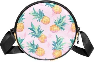 Generic Sac &agrave; bandouli&egrave;re rond rond pour femme, motif ananas avec fermeture &eacute;clair, bretelles r&eacute;glables, style d&eacute;contract&eacute;