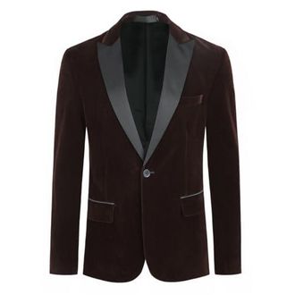 AlltheMen Veste Homme Slim Fit Blazer en Velours Tuxedo de Mariage avec Un Bouton Marron Medium