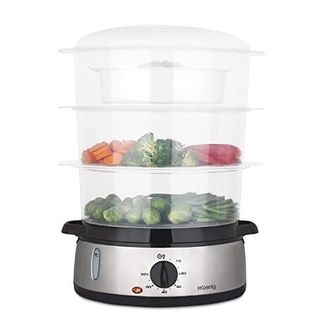 H.Koenig Cuiseur &agrave; vapeur &eacute;lectrique VAP10 Inox, Multifonction, 9L, Programmable, Compact, Professionnel, 3 Paniers Empilables Amovibles pour Oeufs/L&eacute;gumes/Riz