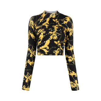Versace Jeans Couture Schwarzer Cropped Chain Couture Pullover - - Tops - Damen - Schwarzk - S