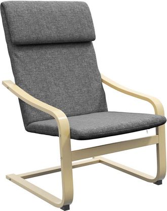 HOMCOM Homcom - Schwingsessel Relaxsessel mit Kopfkissen, Sessel mit Holzrahmen Schwingstuhl, Esszimmerstuhl mit Leinenoptik f&uuml;r Wohnzimmer, Dunkelgrau 66,5