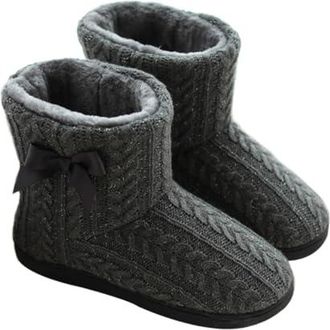 BESPORTBLE Pantoufles Bottines Femme Hiver Tricot&eacute;es Chaudes Antid&eacute;rapantes Semelle &Eacute;paisse Confortables pour Int&eacute;rieur