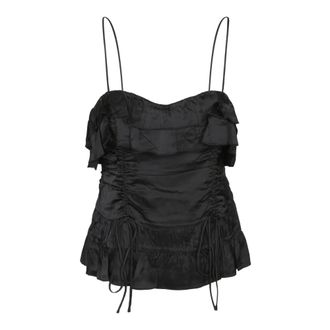 Ganni Femme, Tops, Noir, Taille: 38 FR Haut en Satin Noir &agrave; Volants