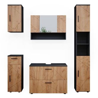 Vicco Ensemble de meubles de salle de bain Irma, Ch&ecirc;ne dor&eacute;/anthracite, 5 pi&egrave;ces