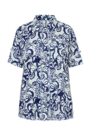 Ulla Popken Longbluse Musselinbluse Bl&auml;tter Oversized Halbarm