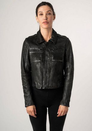 Mauritius Lederjacke 2Wmarin STR mit Schulterklappen, mit Brusttaschen, mit Nieten