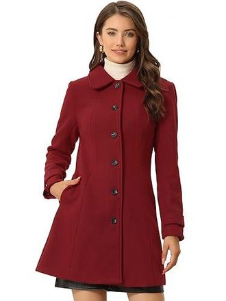 Allegra K Femmes Manteau Long Hiver Col Claudine Rouge uni XS