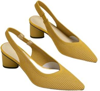 Generic YUJIEBB Grandes sandales &agrave; talons hauts pour femmes, rayures tendance, douces et respirantes, tricot&eacute;es rondes et &eacute;paisses (talon haut de 5 cm), jaune