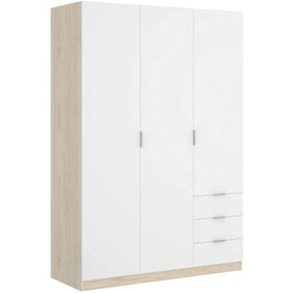 Dmora Kleiderschrank Cimone, Garderobe f&uuml;r Schlafzimmer, Kleiderschrank mit 3 Fl&uuml;gelt&uuml;ren und 3 Schubladen, 121x52h184 cm, Wei&szlig; und Eiche - Dmora