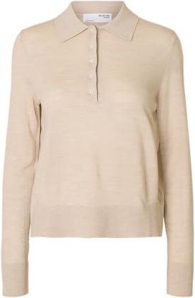 Selected Slfthea Ls Knit Merino Collar Neck Noos, Cr&egrave;me, XS
