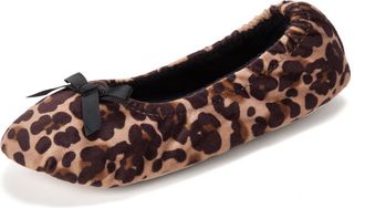 Dearfoams Layla Ballerina f&uuml;r Damen mit Wildleder-Laufsohle, Leopard