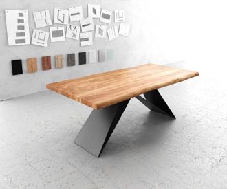 DELIFE Esstisch Edge 200x100 XL Akazie Natur V-Gestell Flachstahl Schwarz Live-Edge, Esstische, Baumkantenmöbel, Massivholzmöbel, Massivholz