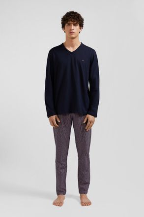 Eden Park Pyjama Long En Coton Rose Pantalon &Agrave; Micromotifs Noeuds Papillon
