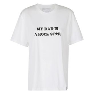 Stella McCartney Femme, Tops, Blanc, Taille: 36 FR T-shirt Mon Papa Est Un Petit Ami Rockstar