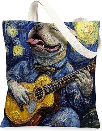 Generic Pitbull Sac fourre-tout en toile r&eacute;utilisable pour faire du shopping Motif guitare &eacute;toil&eacute;e 33 x 38 cm