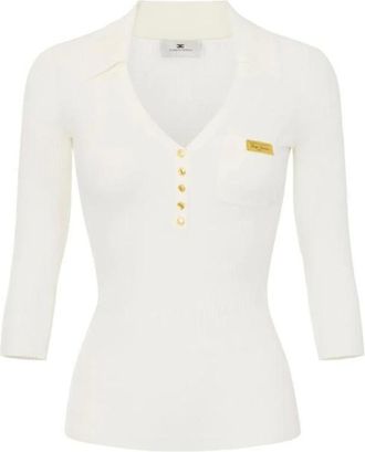 Elisabetta Franchi Femme, Pulls, Blanc, Taille: 40 FR Polo en maille micro-tress&eacute;e