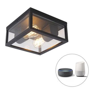 QAZQA Charlois - led Dimmable Plafonnier variateur inclus - 2 lumi&egrave;re - l 24 cm - Noir - Design - &eacute;clairage ext&eacute;rieur - Salle de bains - Qazqa