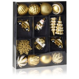 Com-Four 20-teiliges Set Hängedeko Weihnachten - Christbaumkugeln in verschiedenen Formen aus bruchsicherem Kunststoff für Weihnachten - Christbaumschmuck (gol
