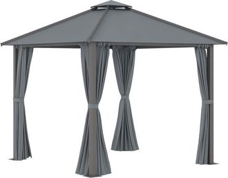 OUTSUNNY Pavillon de jardin style contemporain - barnum avec rideaux - dim. 2,96L x 2,96l x 2,8H m - alu. polyester gris