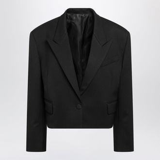 The Attico Schwarzer Cropped-Blazer aus Gabardine in Wollmischung
