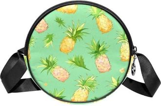 Generic Sac &agrave; bandouli&egrave;re rond rond pour femme, motif ananas avec fermeture &eacute;clair, bretelles r&eacute;glables, style d&eacute;contract&eacute;